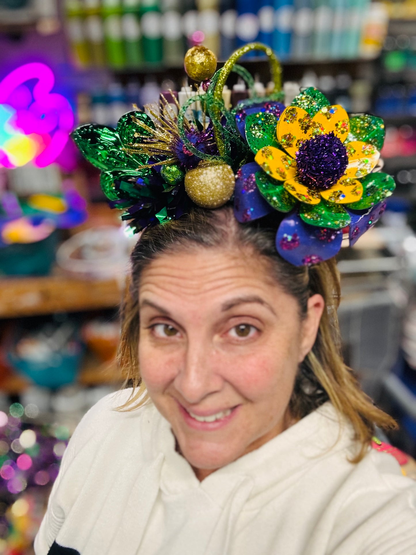 Mardi Gras float flower headpiece – Crafty Chick